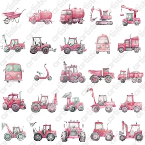 Pink Tractor Clipart and Construction Vehicles for Girls – Digger ...