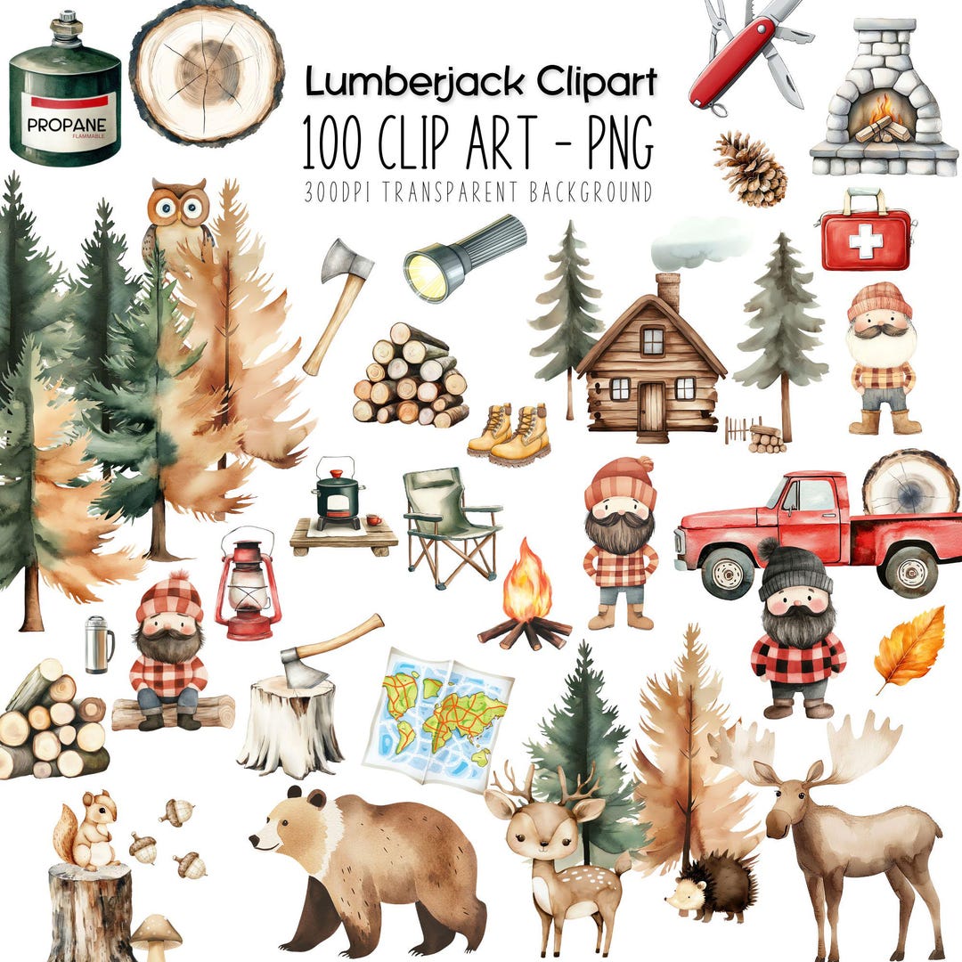 Lumberjack Clipart Bundle: Woodland Animals, Log Cabins (PNG) - Etsy