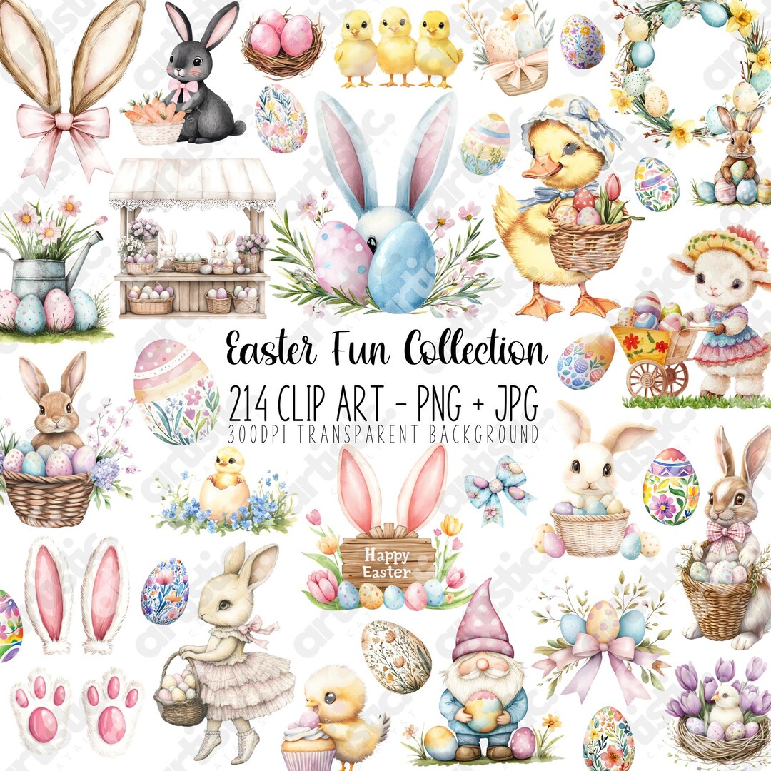 Hoppy Easter Clipart Bundle – Watercolour Easter Baskets, Chicks ...