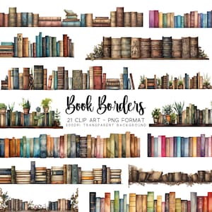 Book Clipart Border, Vintage, Watercolour: 21 Clipart Set, PNG/JPG ...