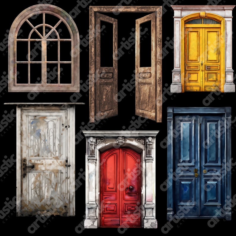 Door Clipart and Window Clip Art, Vintage Art Deco Doors and Windows ...