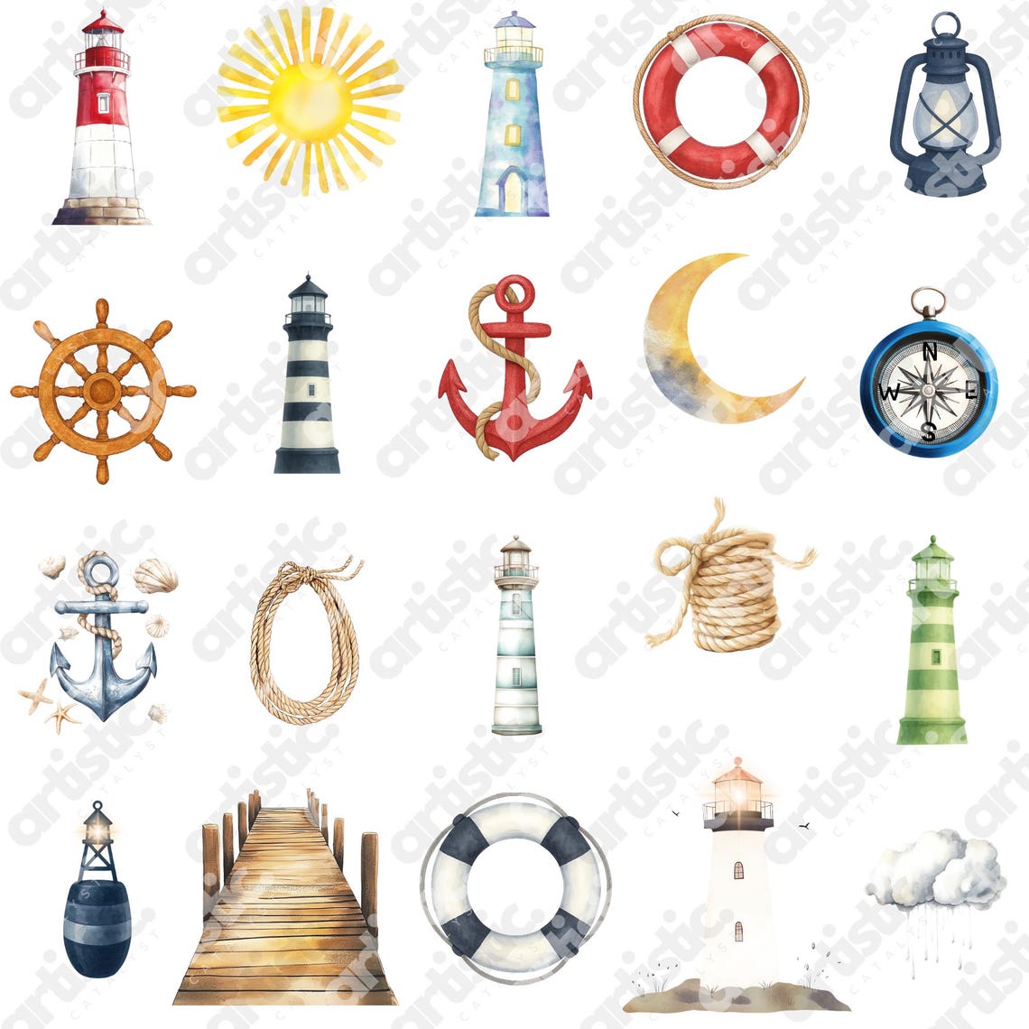 Lighthouse Clip Art PNG Bundle: Nautical Marine Art (82 Files) (digital ...