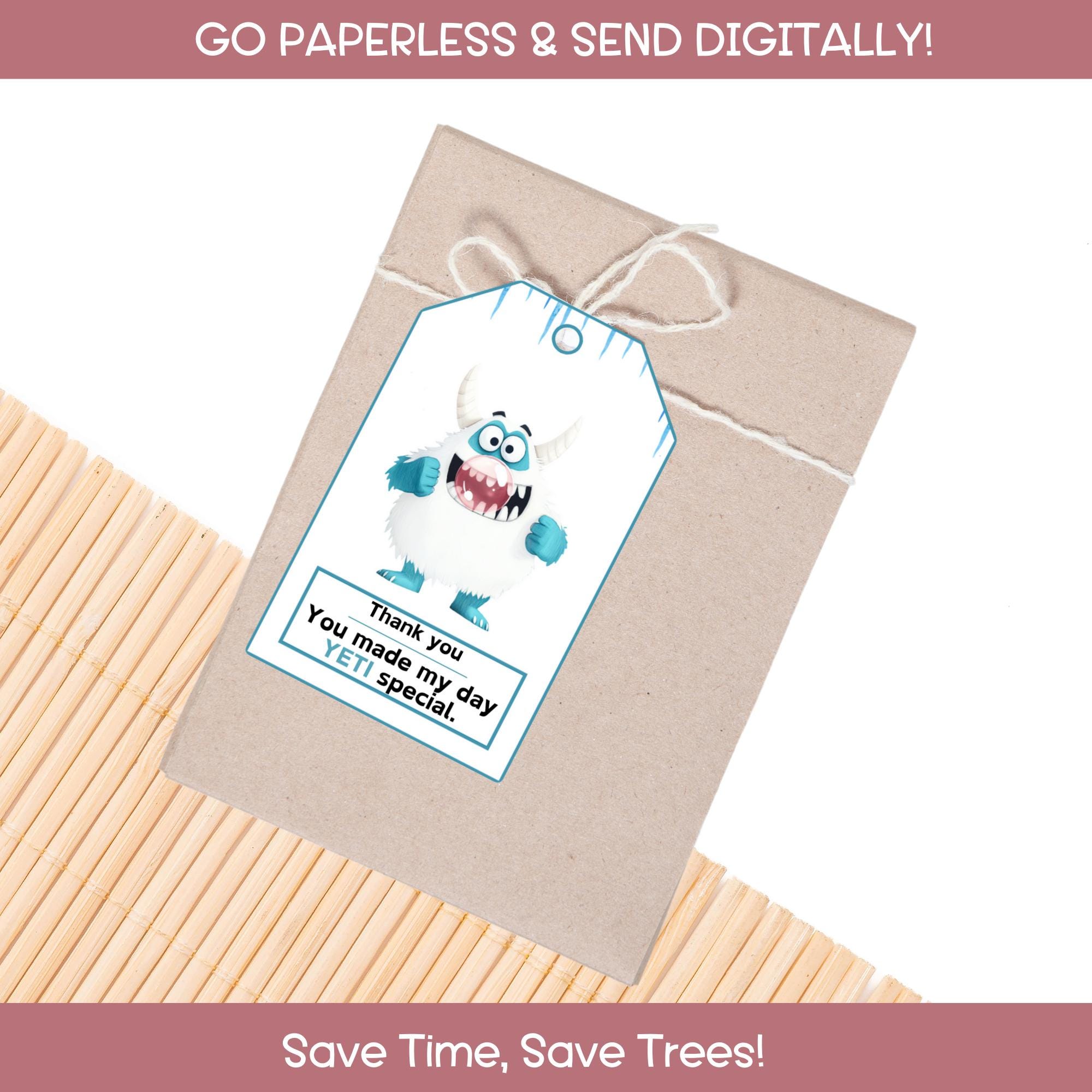 Yeti Birthday Thank You Tags: Chibi Monster Favor Stickers (canva Edit ...