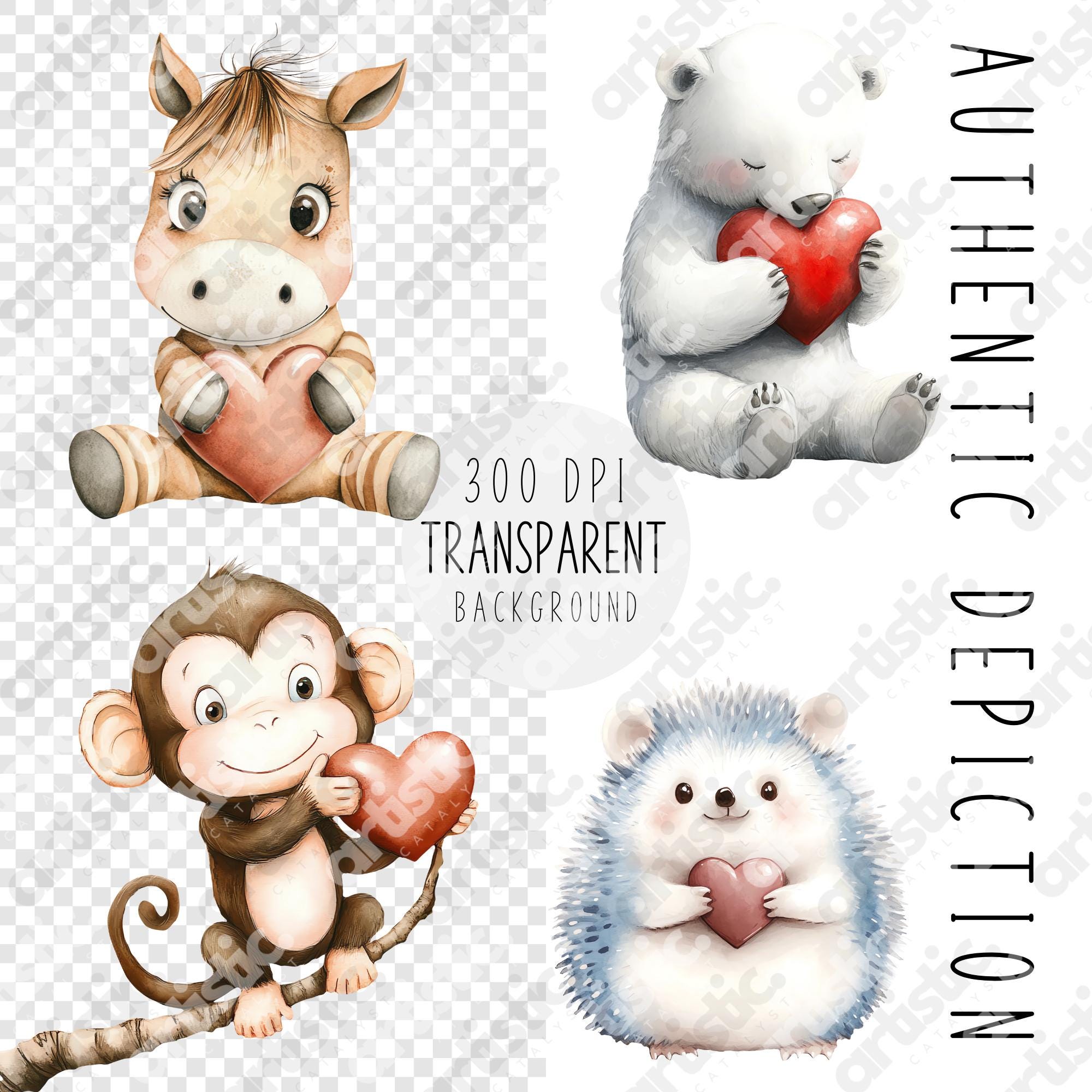 Valentine Animals Clipart Bundle: Watercolor Woodland, Safari, Farm PNG ...