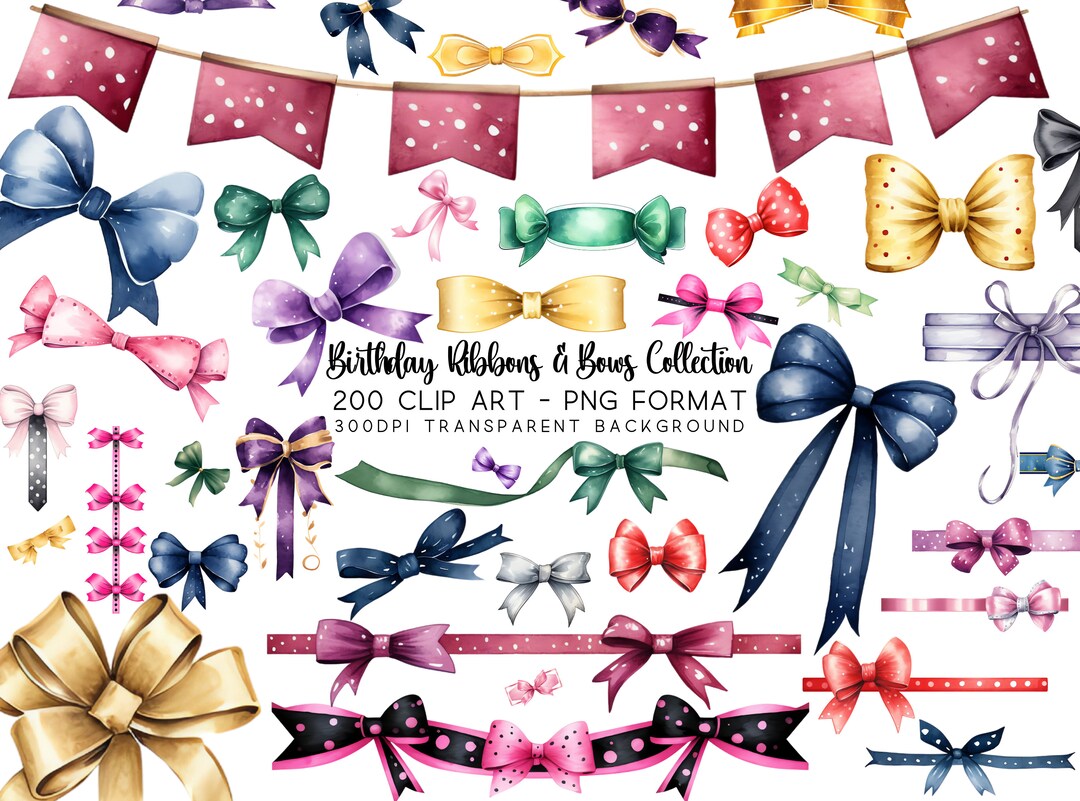 Bow Clipart | Watercolor Ribbon Clip Art Bundle Set | Transparent PNG ...