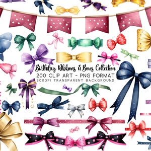 Bow Clipart | Watercolor Ribbon Clip Art Bundle Set | Transparent PNG ...