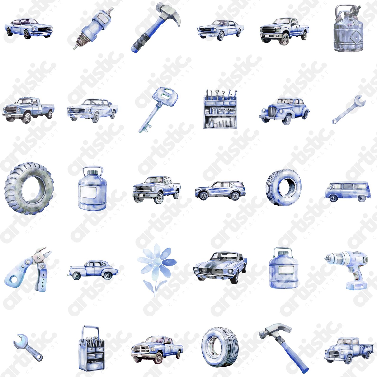 Watercolor Mechanic Baby Shower Clipart: Blue Auto Tools (95 PNG) - Etsy