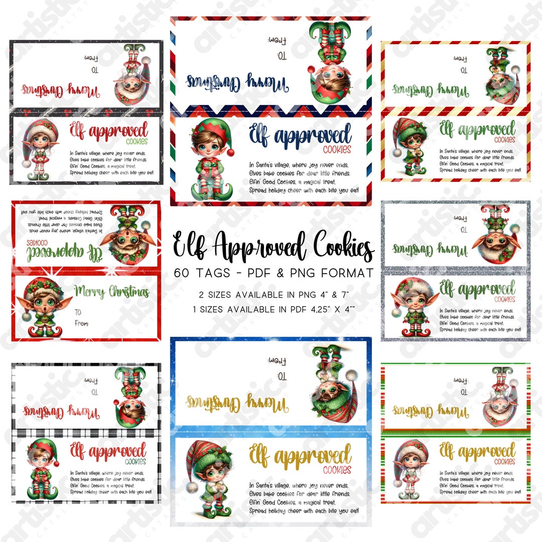 Elf Cookie Gift Tags, Elf Clipart, Elf Approved Cookies, Christmas Eve ...