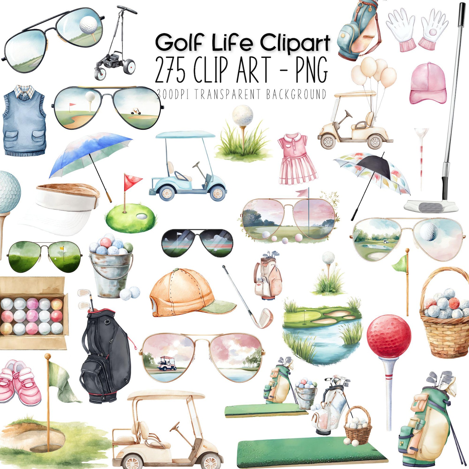 Golf Clipart Watercolor Bundle: Sports PNG Set (275 Files) - Etsy