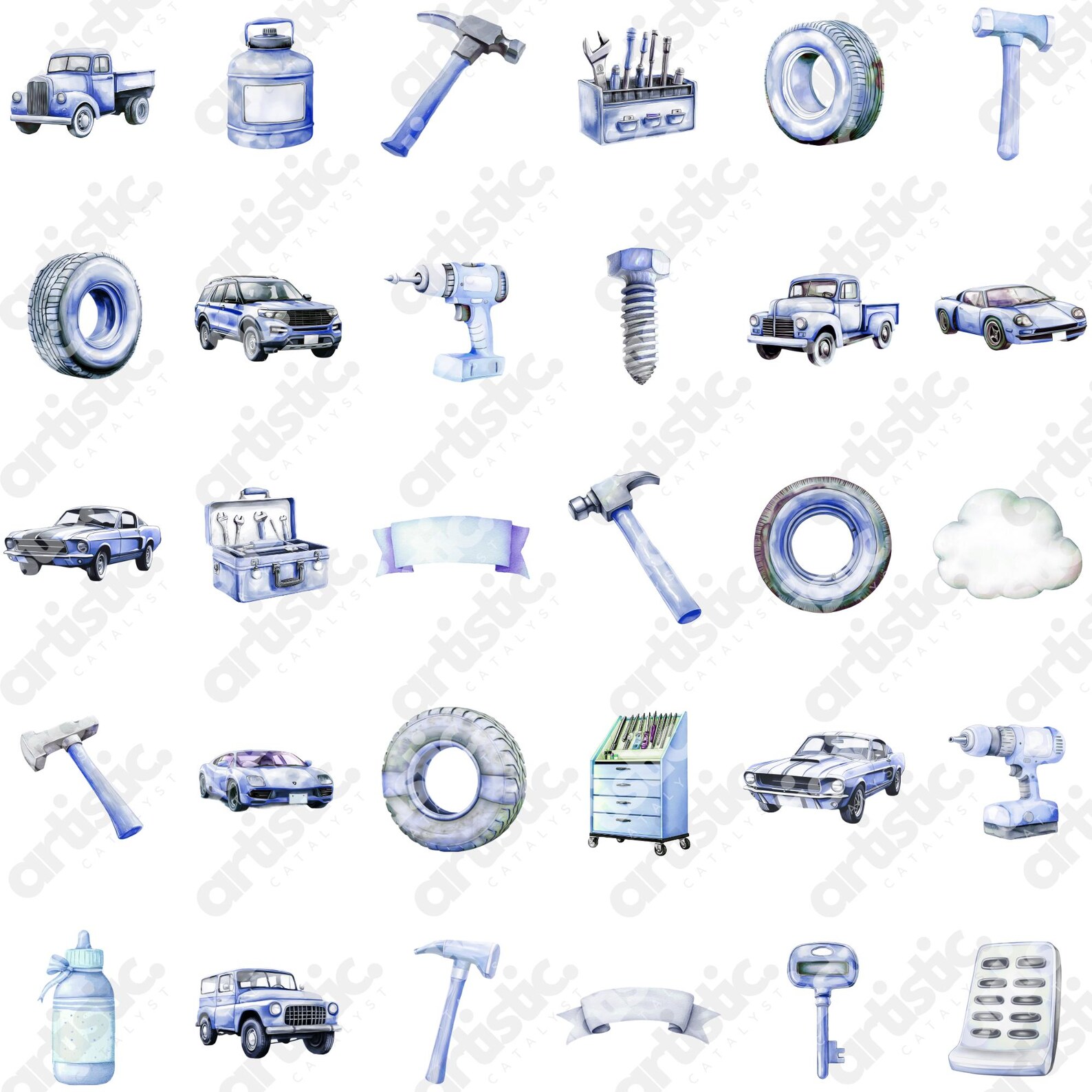 Watercolor Mechanic Baby Shower Clipart: Blue Auto Tools (95 PNG) - Etsy