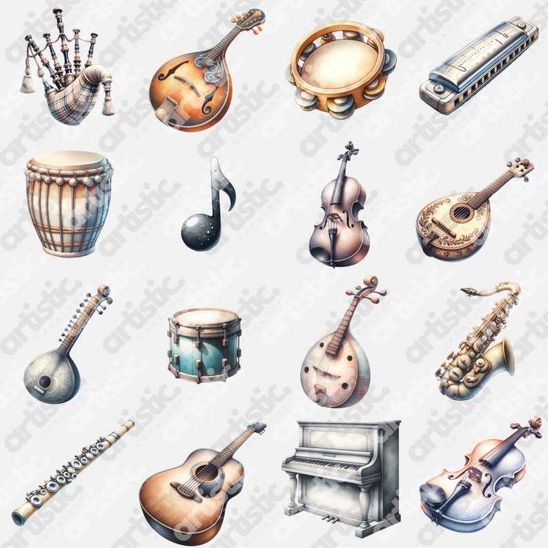 Watercolor Musical Instrument Clipart Bundle (PNG) - Etsy