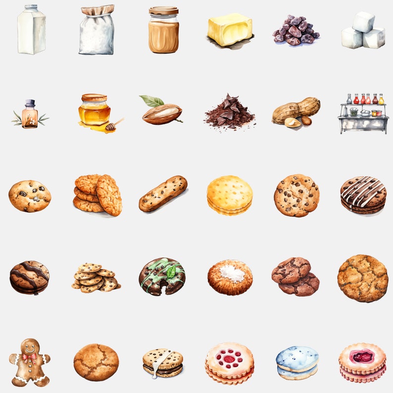 Cookie Clipart Bundle Set, Watercolor PNG/JPG, Transparent Background ...
