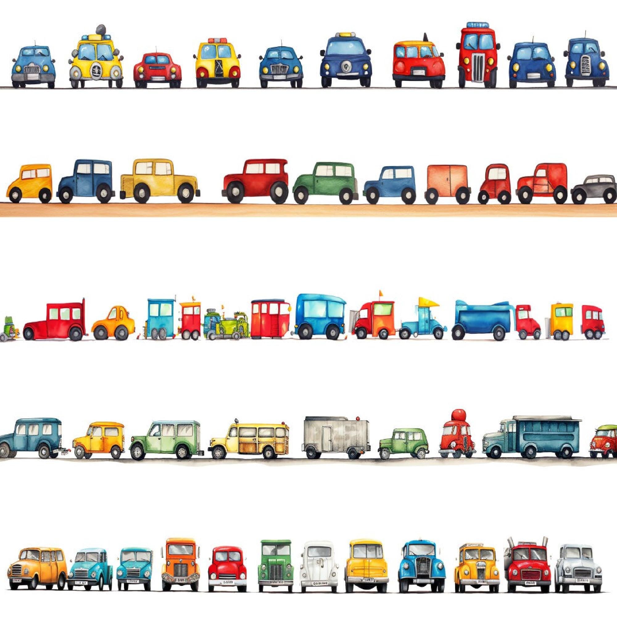 Watercolor Toy Car Border Clipart: PNG/JPG, Kids Nursery (digital ...