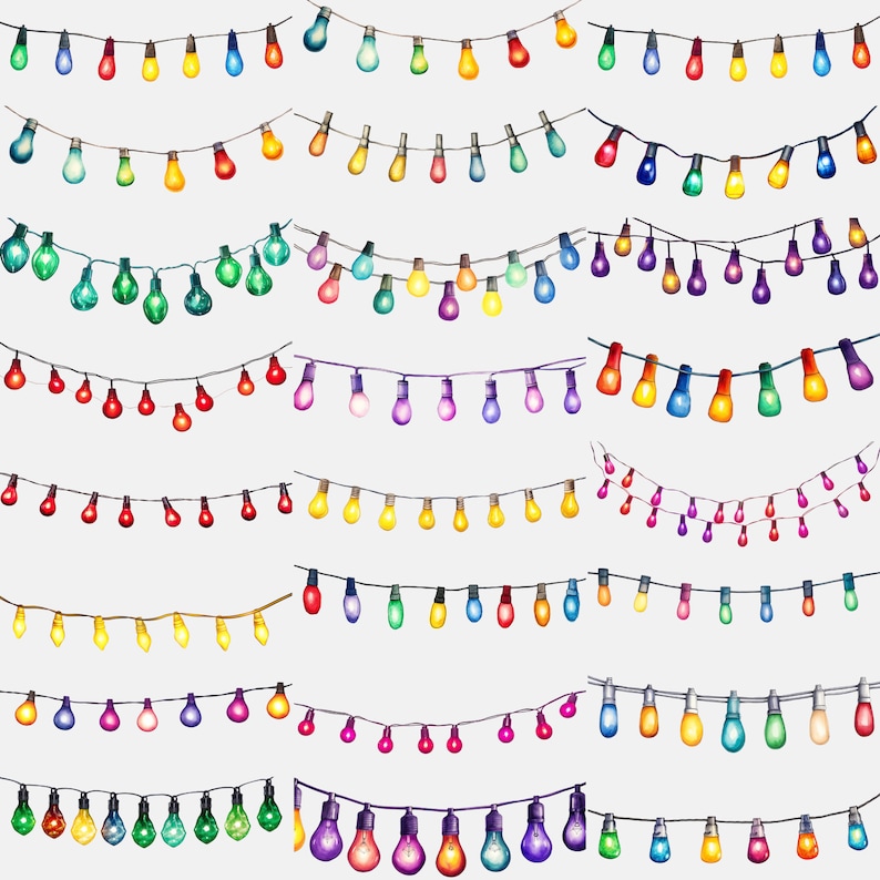 Christmas Lights PNG Clipart: Watercolor Xmas String Lights (digital ...