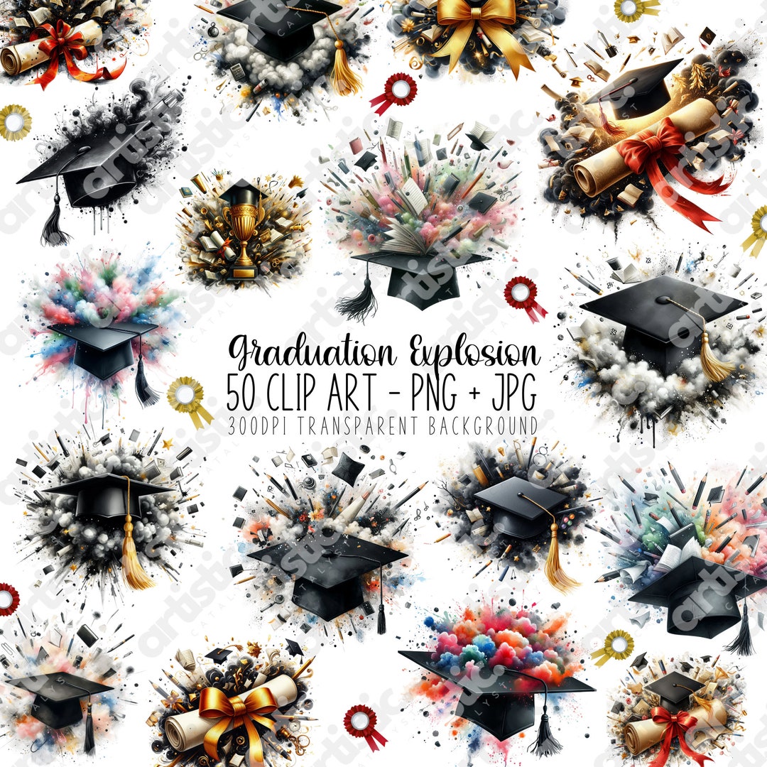 Graduation Clipart Bundle, Watercolour Prints for DIY Graduations Gifts ...