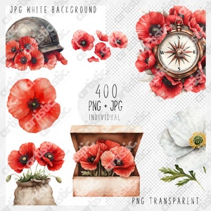 Watercolor Poppy Clipart: Remembrance Day Illustrations (400 PNG) - Etsy