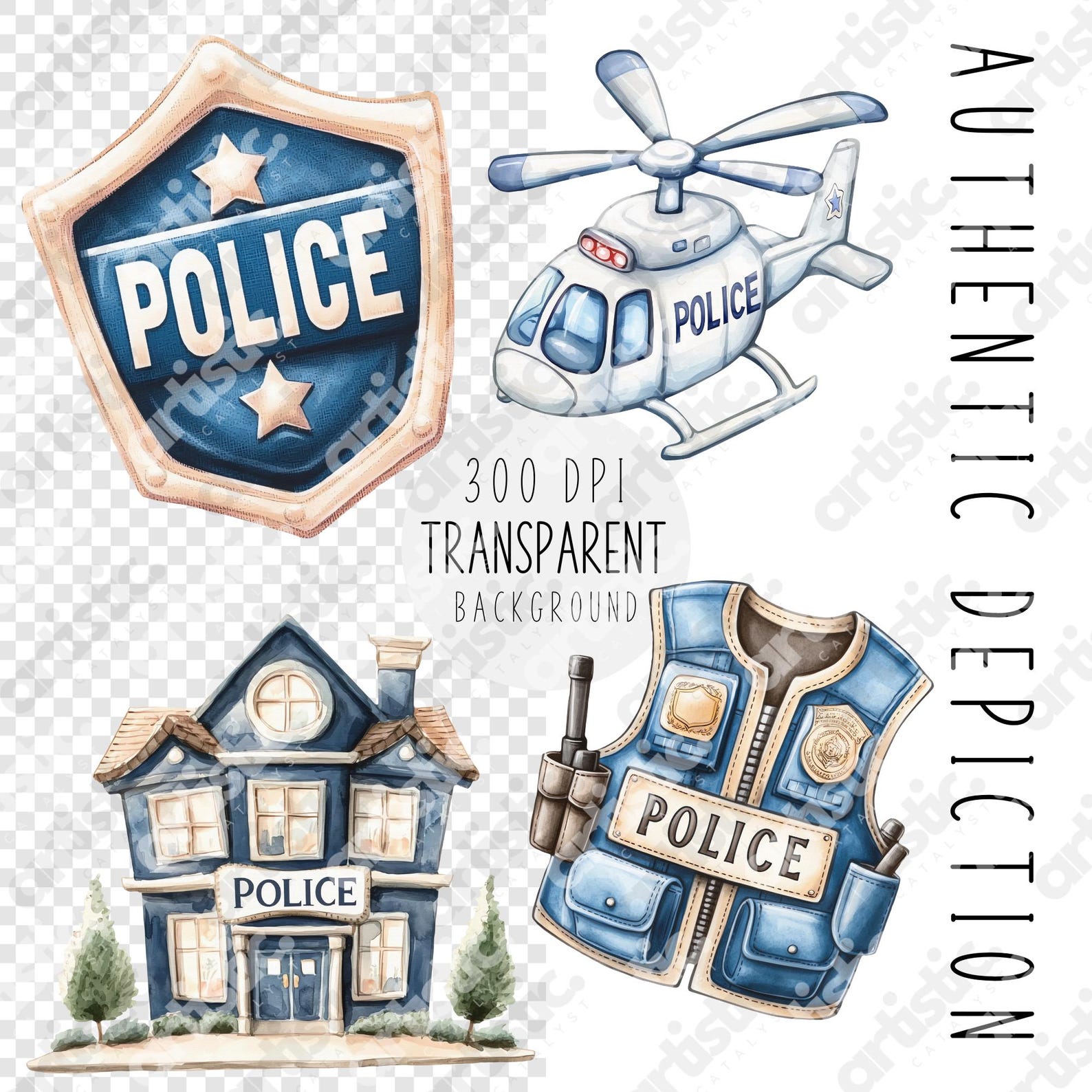 Watercolor Police Clipart Bundle – 70 PNG Images, Nursery & Craft - Etsy