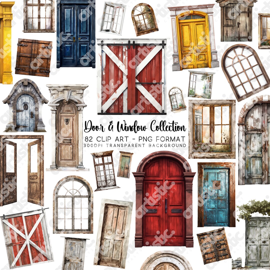 Door Clipart and Window Clip Art, Vintage Art Deco Doors and Windows ...