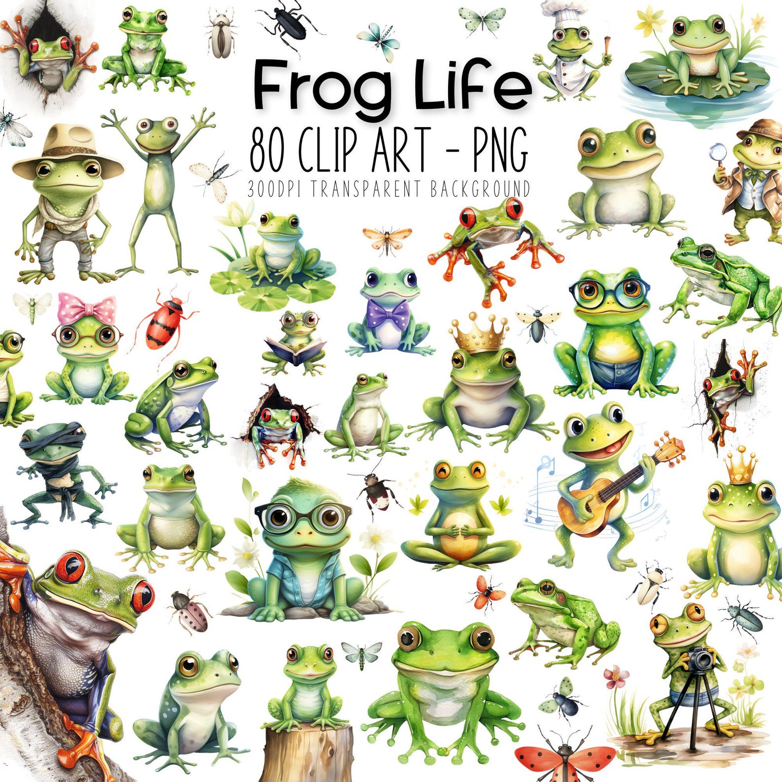 Watercolor Frog Clipart Bundle, Animal Pngs (digital Download) - Etsy