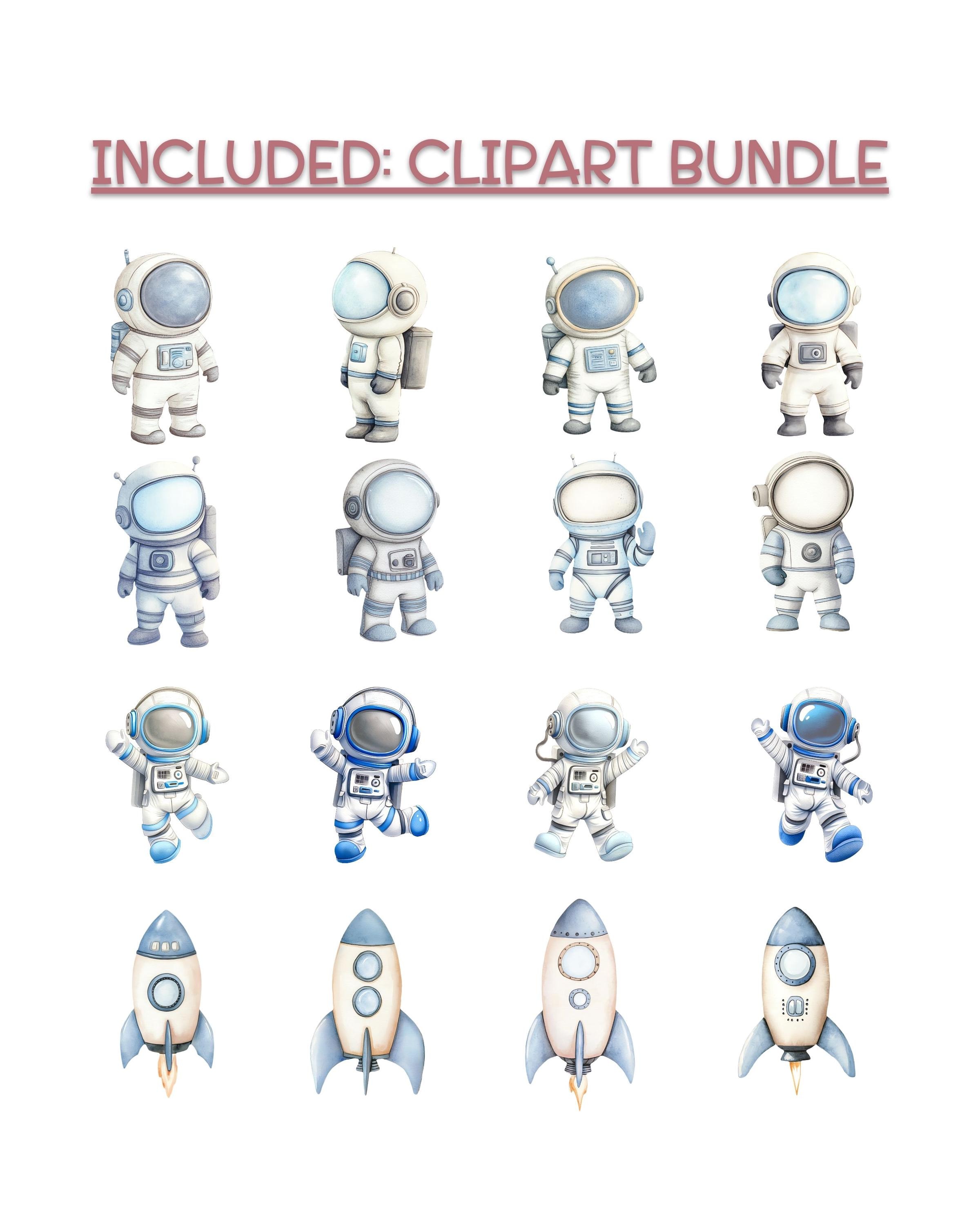 Astronaut Clipart Blue Space PNG Bundle Watercolor Set - Etsy