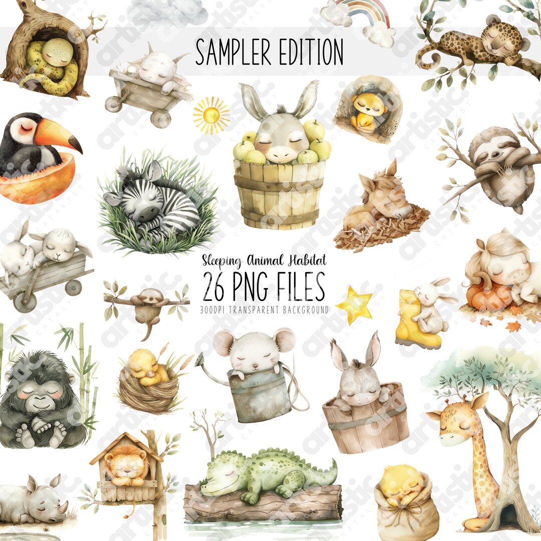 Sleeping Nursery Animals Collection - Farm Clipart With Woodland ...