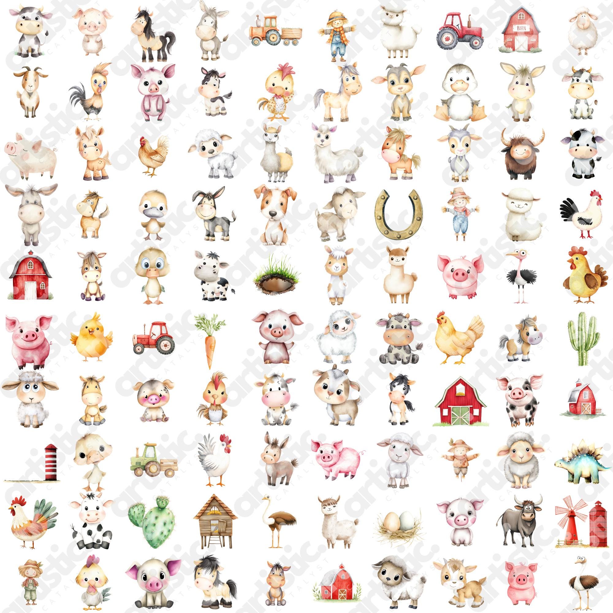 Watercolor Farm Animal Clipart Bundle: Country Nursery Decor (PNG) - Etsy