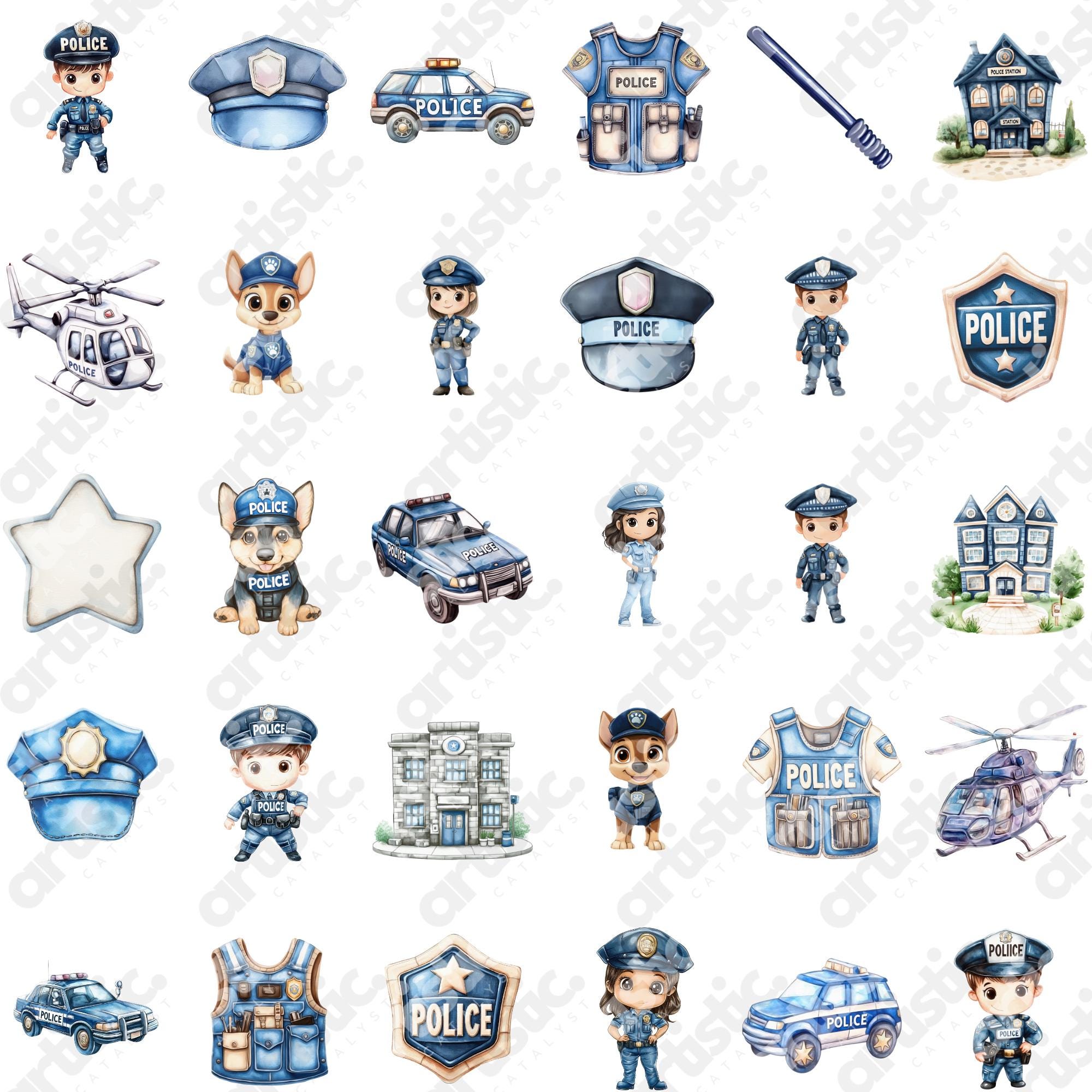 Watercolor Police Clipart Bundle – 70 PNG Images, Nursery & Craft - Etsy