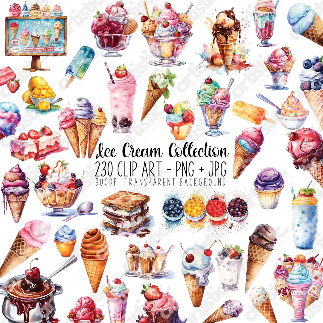 Watercolor Ice Cream Clipart: Summer Desserts PNG (digital Download) - Etsy