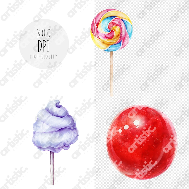 Watercolor Candy Clipart Bundle: Gumball Machine, Lollipops (26 PNG) - Etsy