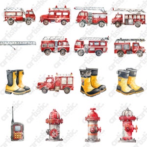 Watercolor Fireman Clipart Bundle Fire Station Graphics Fire Engine ...