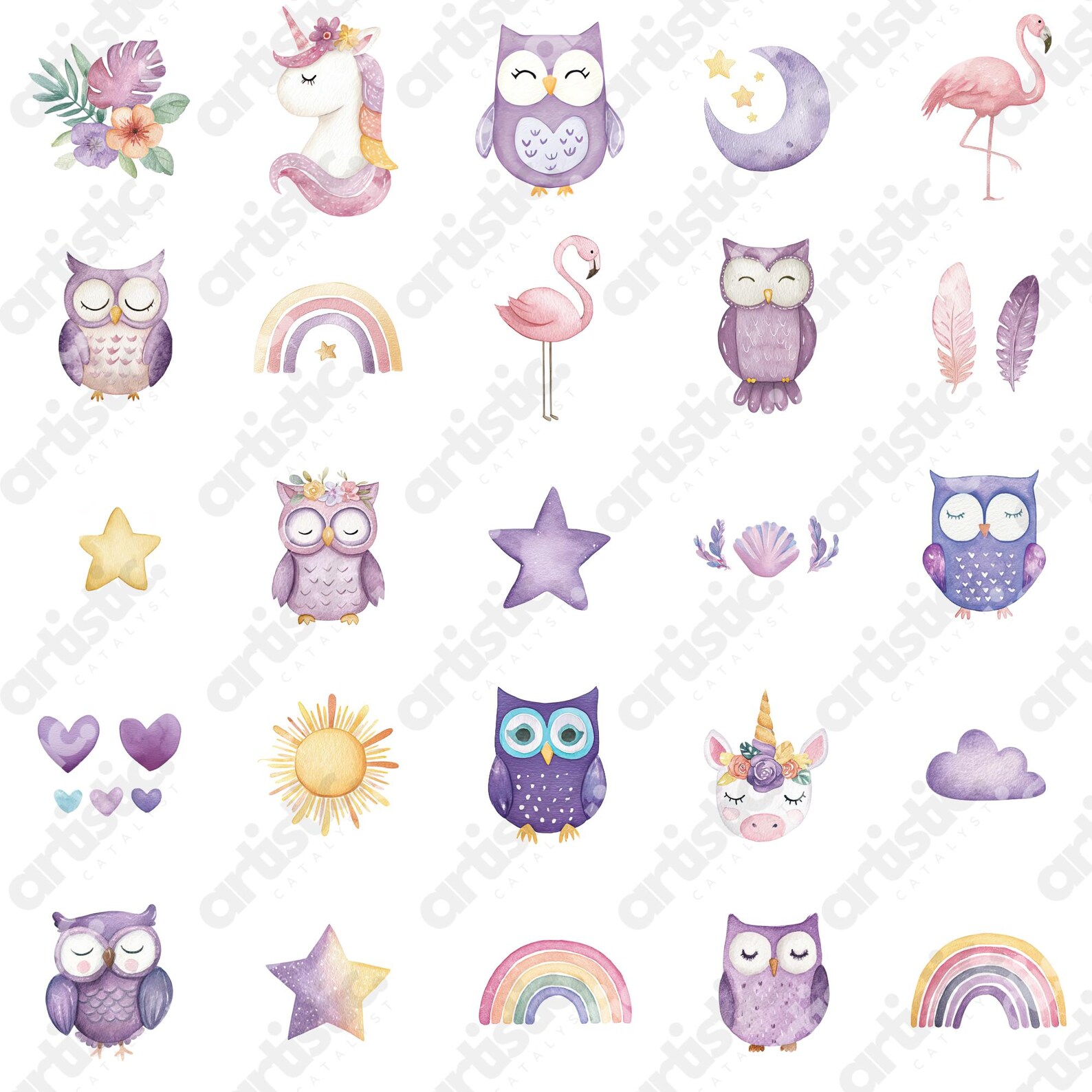 Watercolor Unicorn Clipart Bundle: Pastel Nursery Decor (PNG) - Etsy