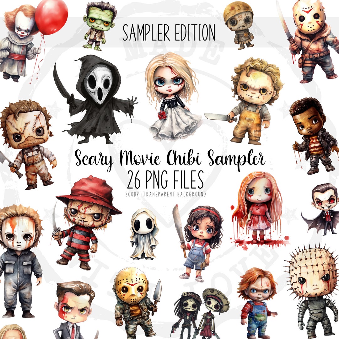 Scary Movie Chibi Sampler Horror Clipart Halloween Bundle Cute Horror ...