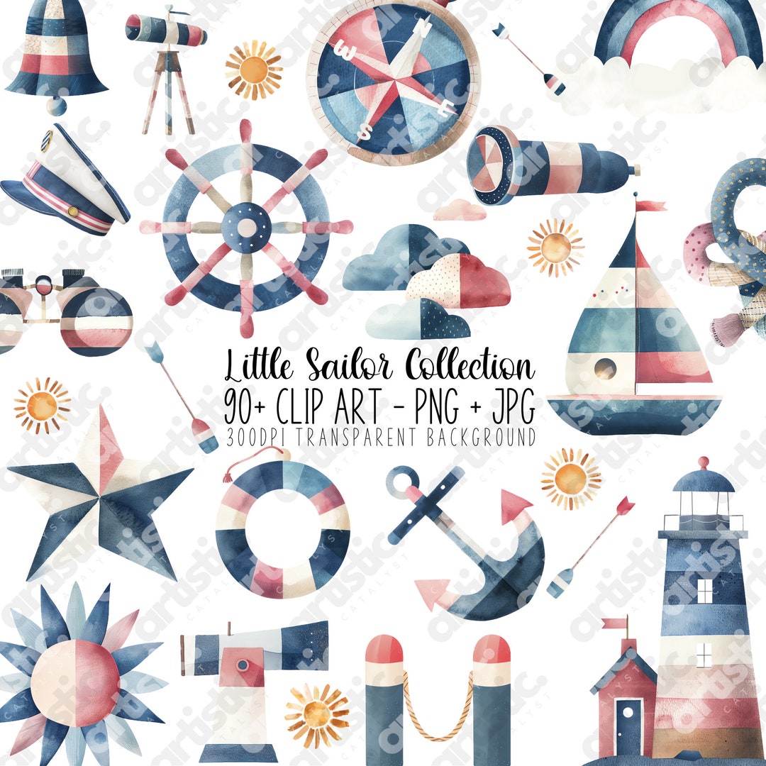 Watercolor Sailor Clipart: Nautical PNG Collection (digital Download ...