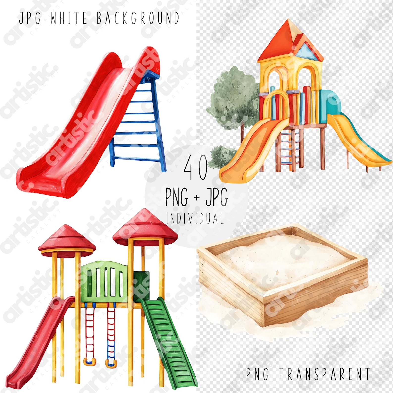Playground Clipart Watercolor Bundle: (40 PNG) Digital Download Image ...