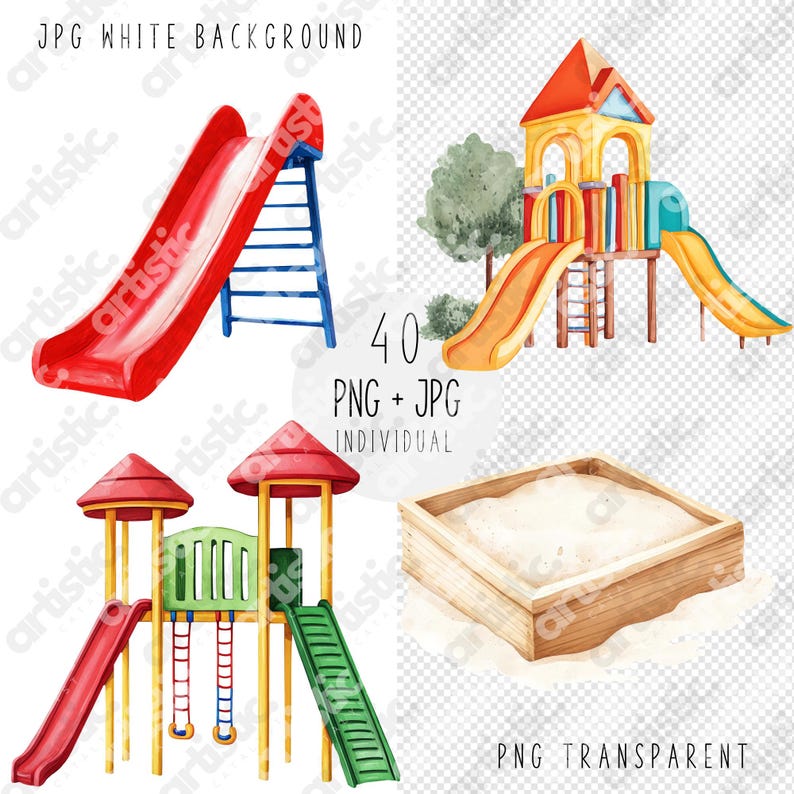Playground Clipart Watercolor Bundle: (40 PNG) Digital Download Image ...
