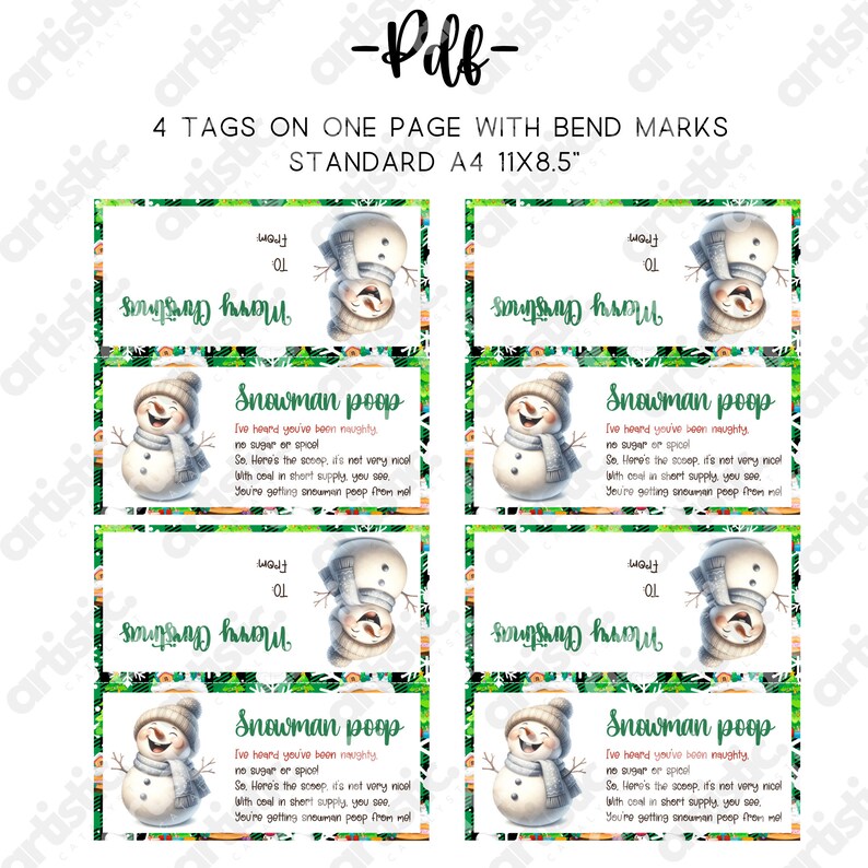 Snowman Poop Gift Tags - Printable for Kids - Christmas Eve Fun ...