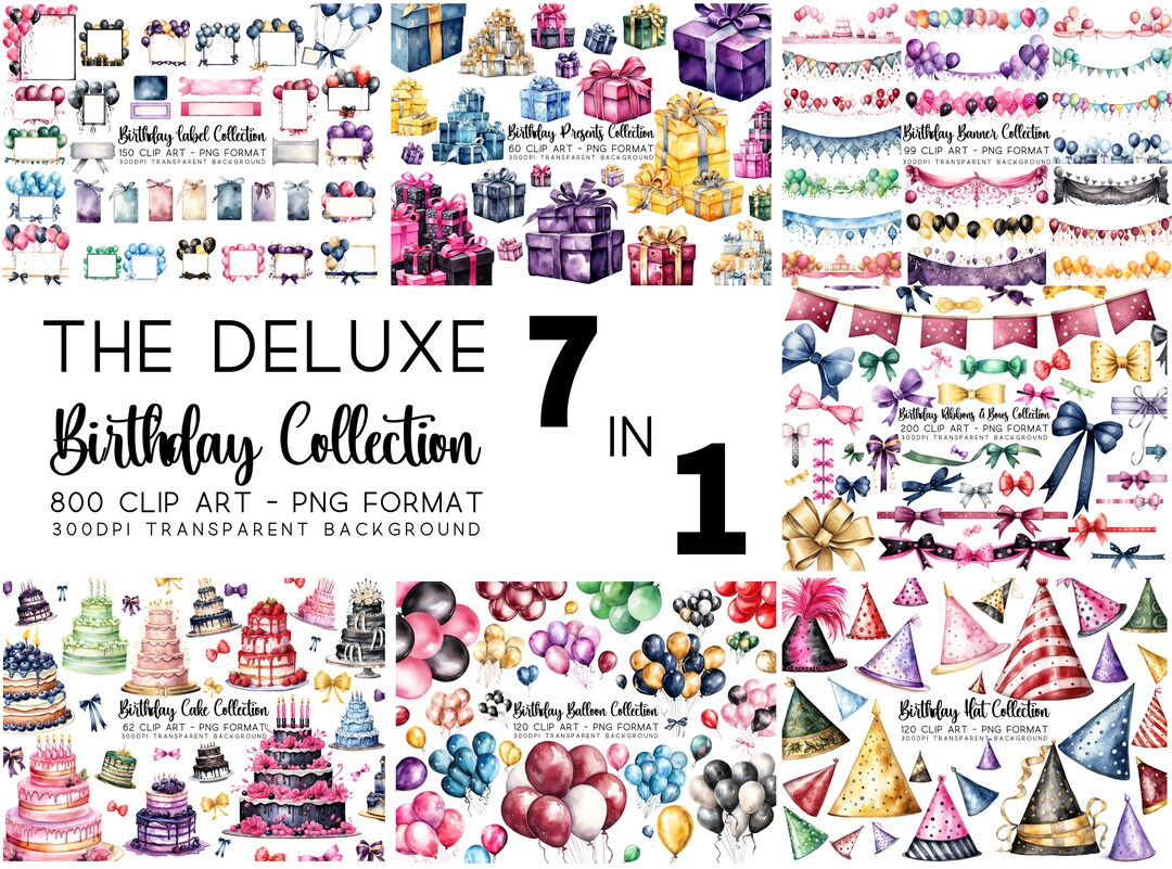 Birthday Clipart Bundle: Party Graphics & PNG Set | Invitation, Cake ...