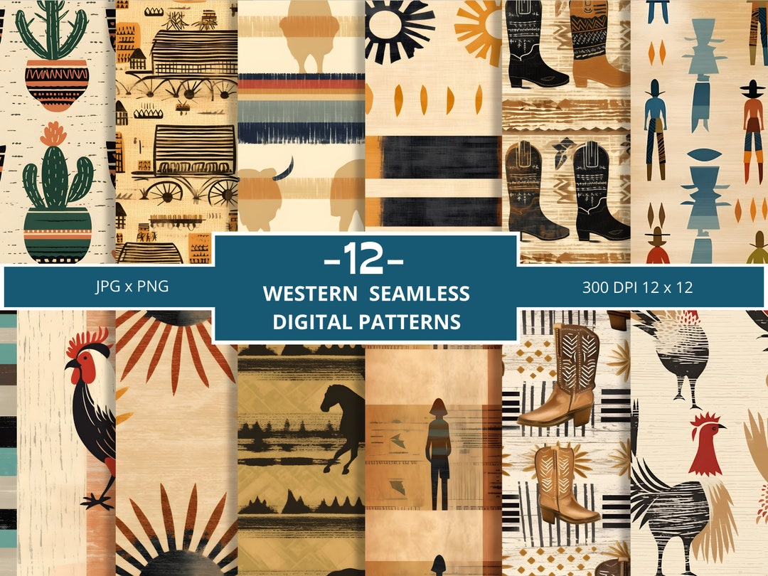Western Fabric Seamless Repeating Patterns Digital Papers, Commercial ...