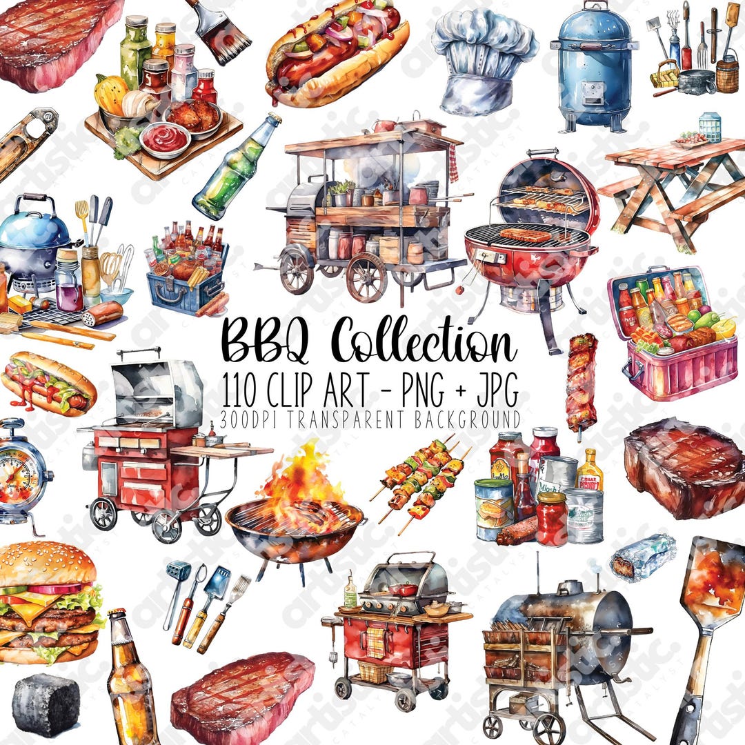 Watercolor BBQ Clipart: Summer Picnic Food Illustrations (PNG) - Etsy