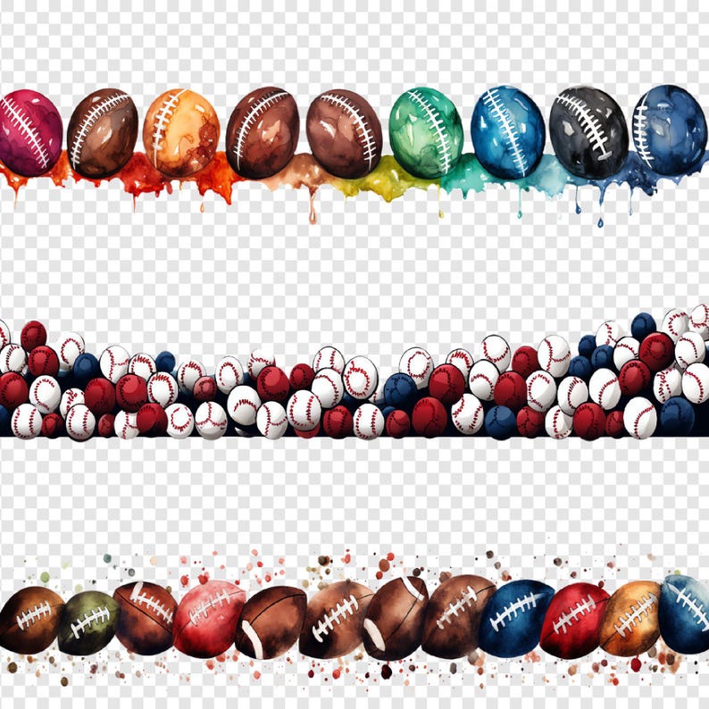 Watercolor Sport Clipart Border Bundle: Baseball, Basketball, Football ...