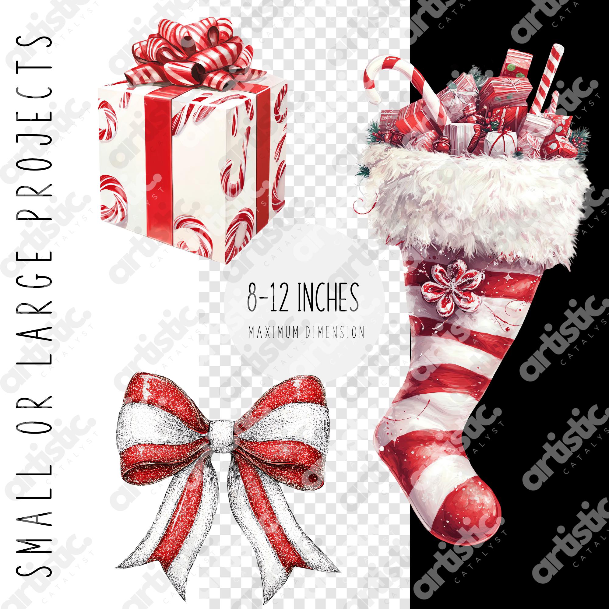 Candy Cane Christmas Clipart Bundle: Watercolor Holiday PNG (300 DPI ...