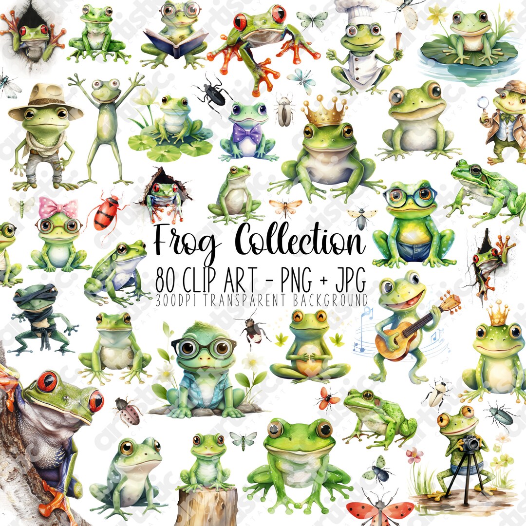 Frog Clipart Bundle, Watercolor Frog, Cute Frogs PNG, Sublimation Frog ...