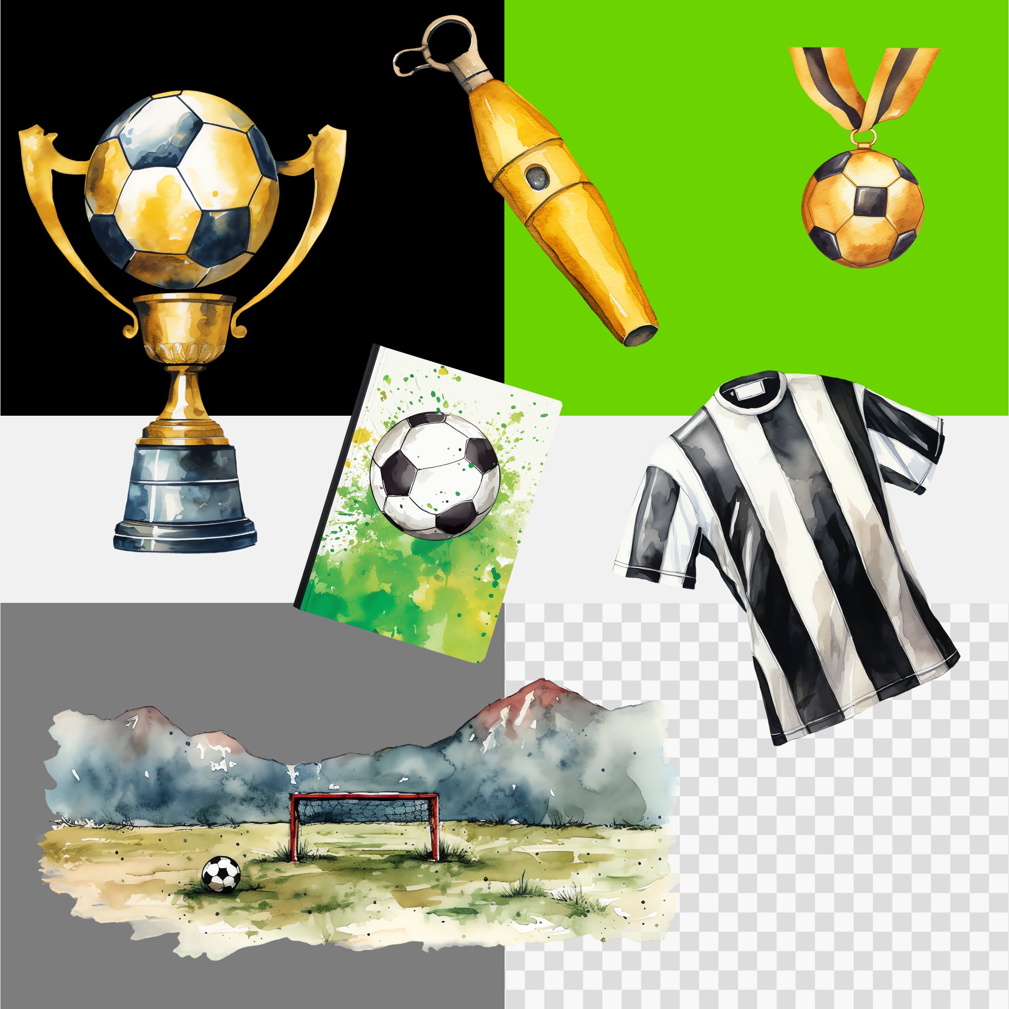 Soccer Clipart: Watercolor Sports Graphics (PNG Transparent Files) - Etsy