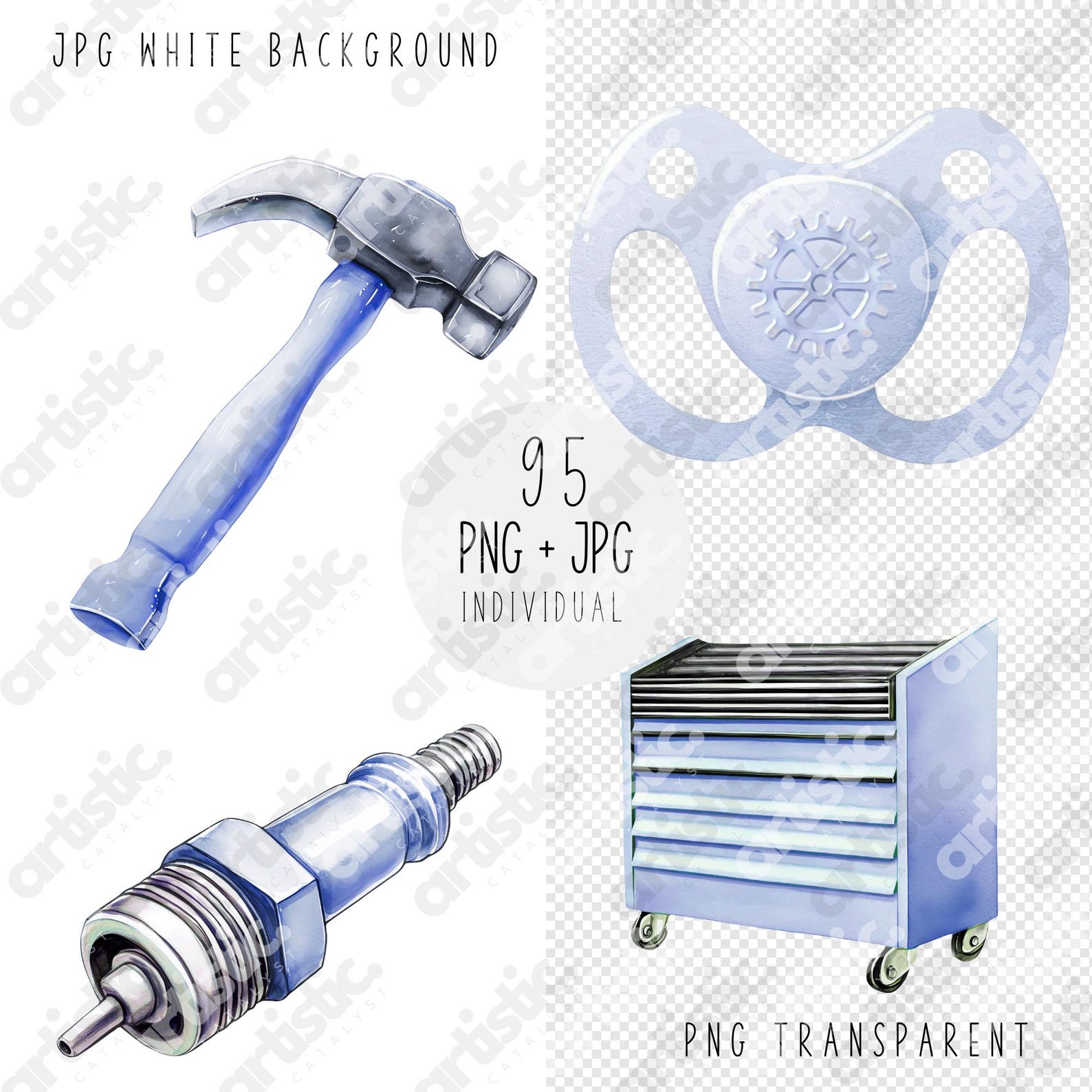 Watercolor Mechanic Baby Shower Clipart: Blue Auto Tools (95 PNG) - Etsy