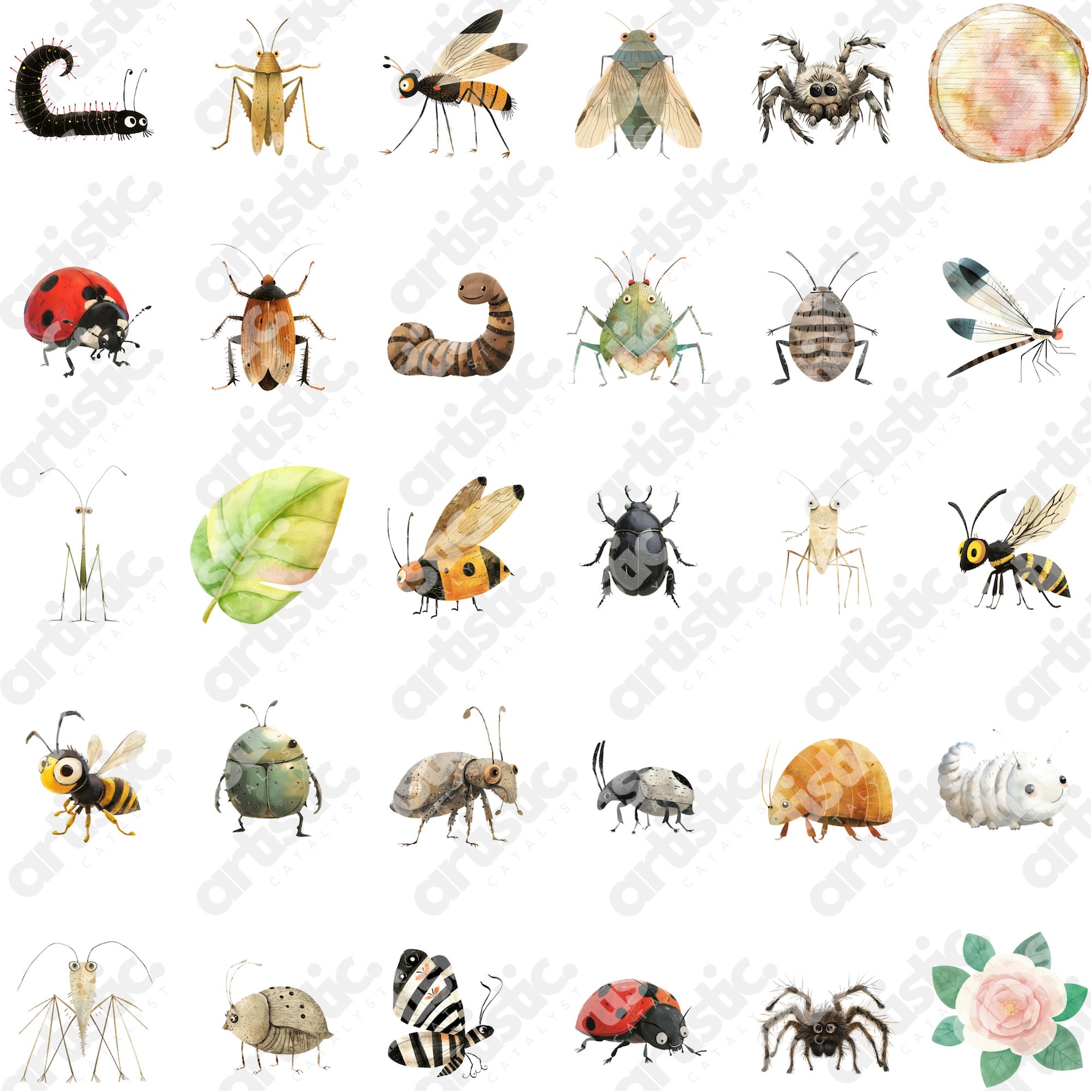 Watercolor Bugs Clipart Bundle: Insect PNG Graphics (digital Download ...