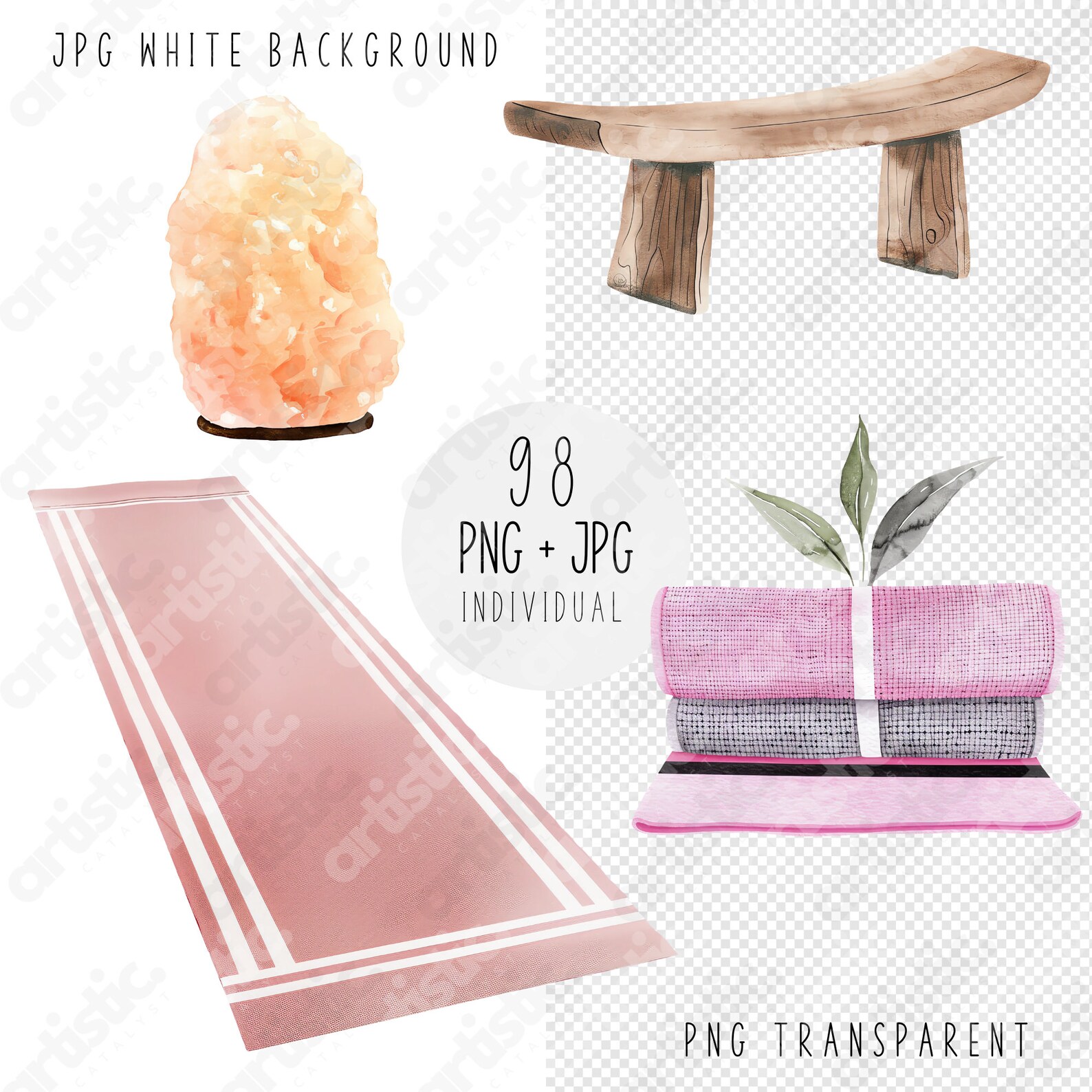 Watercolor Yoga Clipart Bundle: Zen Gym PNG Graphics (digital Download ...