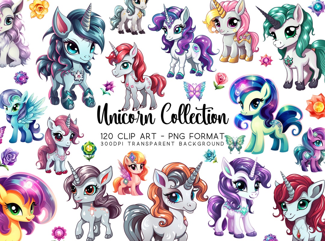 Unicorn Clipart Library Bundle Set, 120 Fantasy Graphics, DIY ...