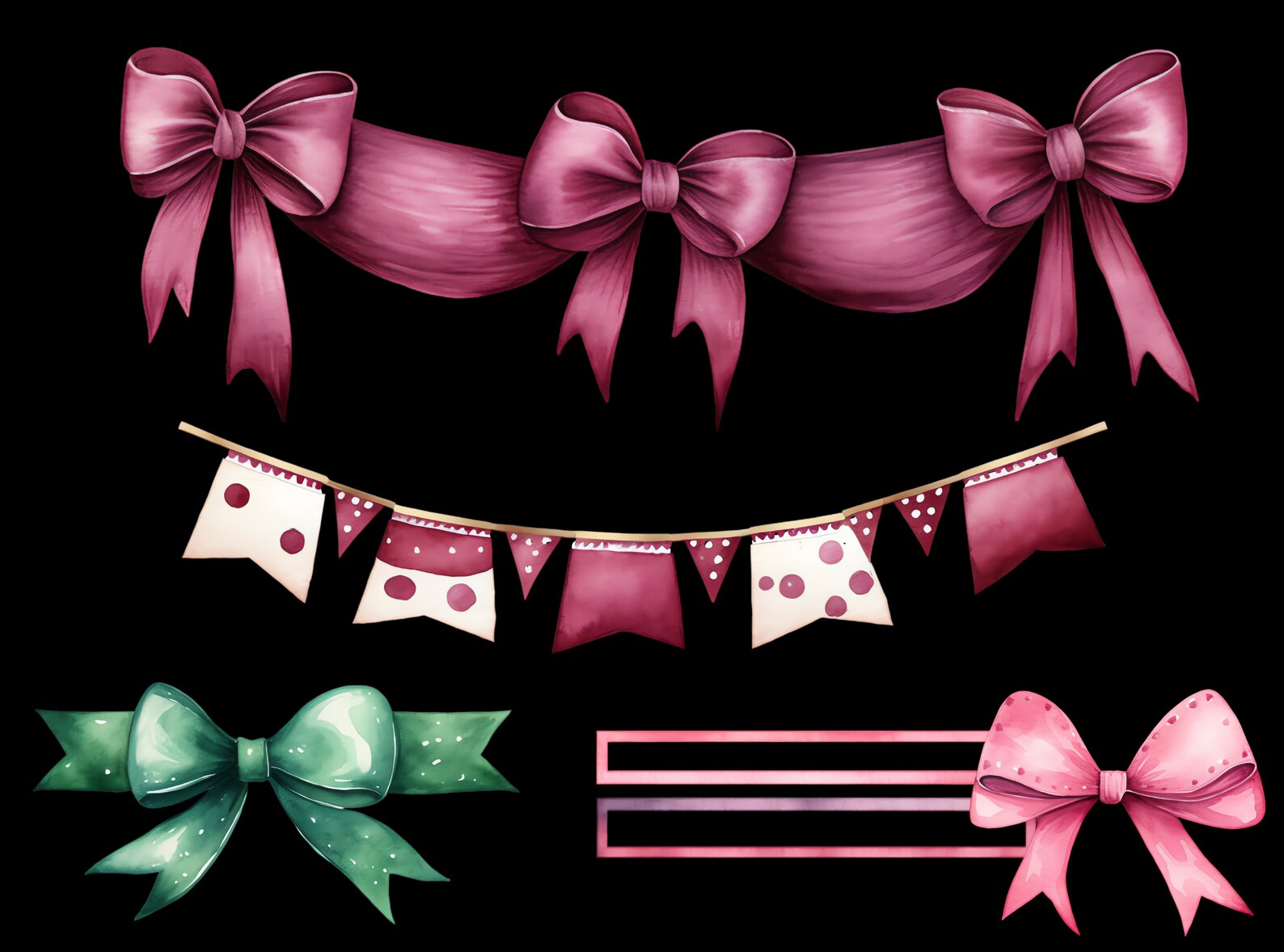 Bow Clipart | Watercolor Ribbon Clip Art Bundle Set | Transparent PNG ...