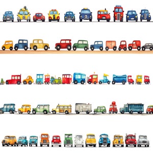 Toy Car Border Clipart Bundle, Watercolour PNG/JPG Set With Transparent ...