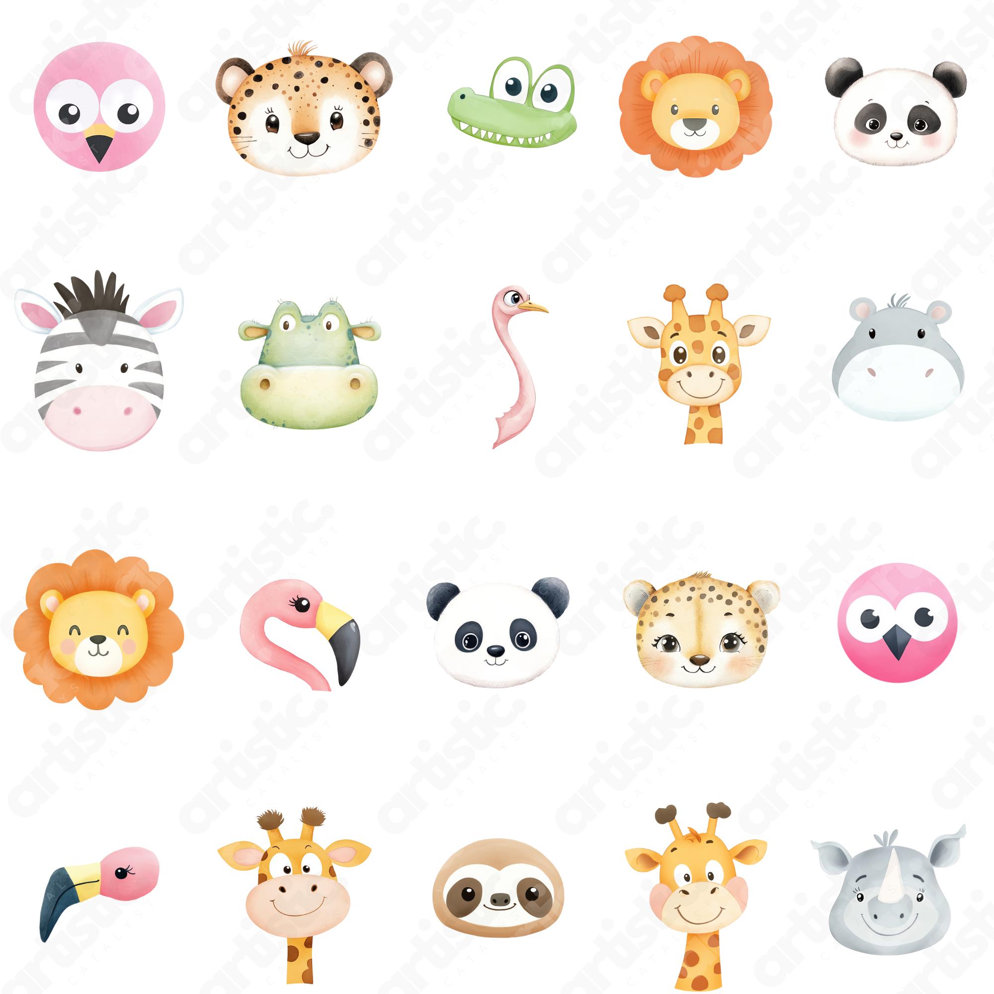 Animal Faces Clipart Set: 80 Safari Png Digital Illustration - Etsy